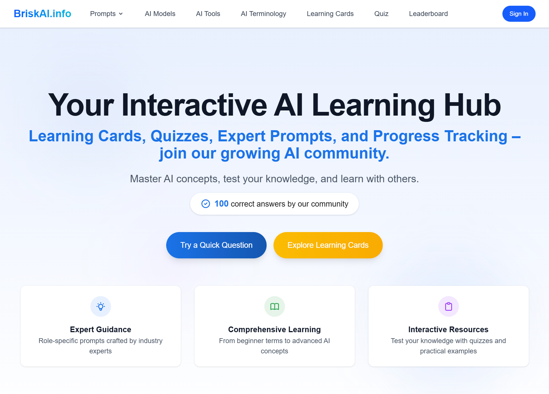 BriskAI - AI Education Hub | Learning Cards, Quizzes & Leaderboard for ...
